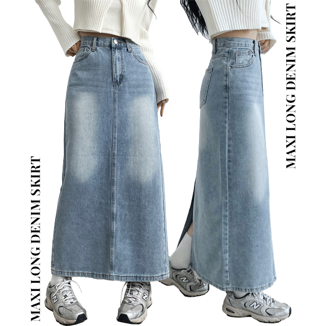 *당일출발 [S,M,L/made!] 맥시 빈티지 힙 데님롱스커트 4color - 에이블리