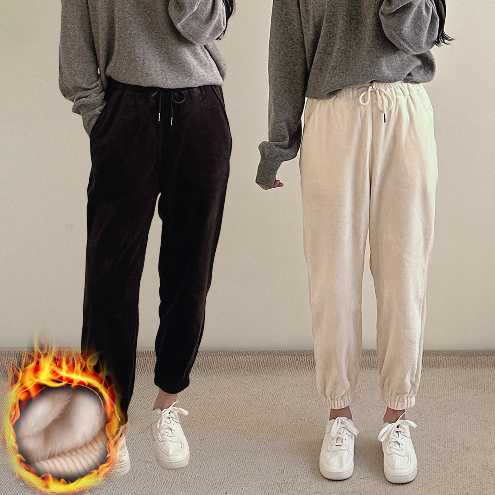 [🔥기모 S~2xl] 겨울 여성 기모 코듀로이 골덴 조거 팬츠 밴딩 바지 키작녀 스판 빅사이즈 2컬러 에이블리