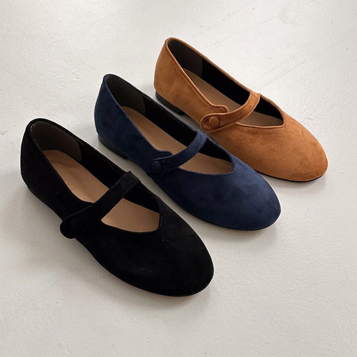 HS2883 스웨이드 입구V컷 심플 스트랩 메리제인 로퍼 1cm - 에이블리