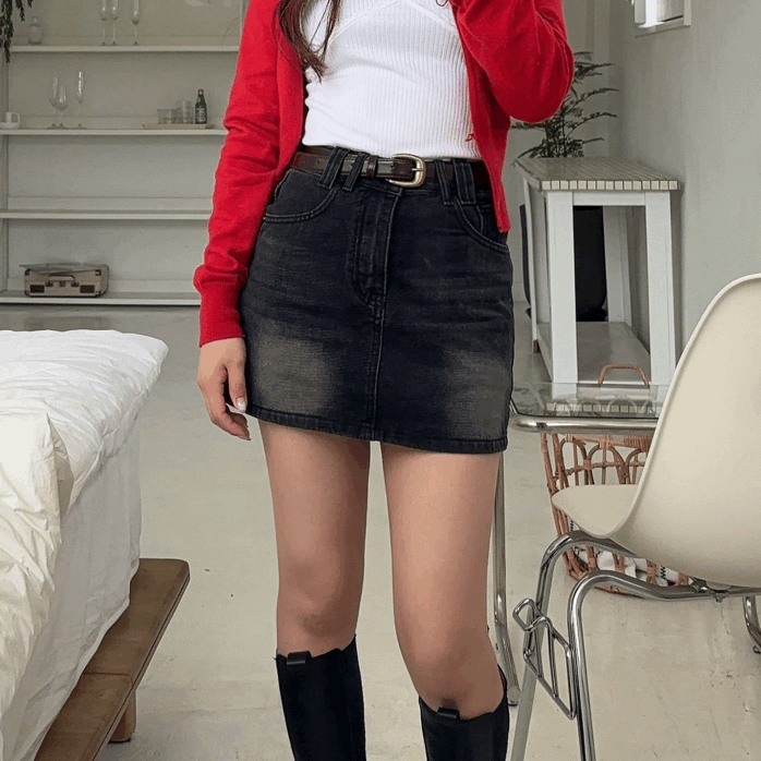 [가성비/벨트세트] 릴리 데님 워싱 미니SK (3color) - 에이블리