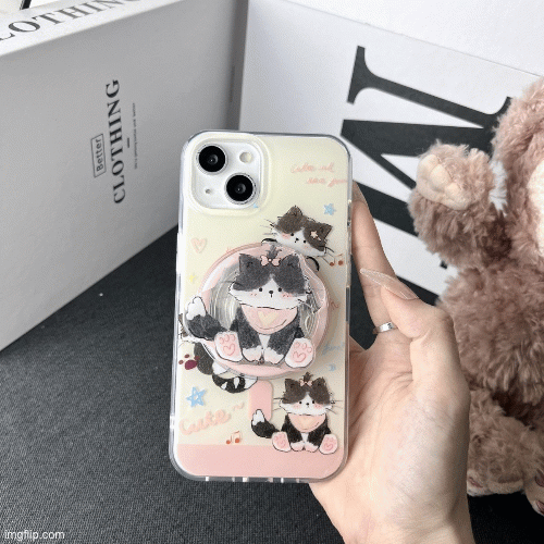 무료배송💛주문제작🫧고양이 맥세이프 스마트톡 거치대 캐릭터 Y2k 커플 아이폰 폰케이스 우정 키치 레트로 친구선물 생일 선물추천 범퍼 레트로 감성 귀여운 유니크 커스텀 핑크