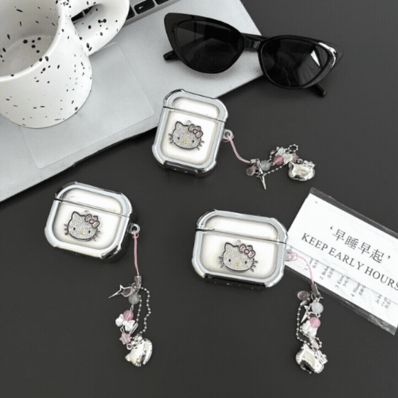 실버키티에어팟케이스키링포함 커플케이스 우정케이스 귀여운케이스 에어팟집 에어팟1세대 에어팟2세대 에어팟3세대 에어팟프로 에어팟프로2 쿠로미 포차코 마이멜로디 여행 커플