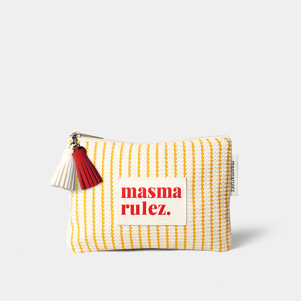 Basic pouch _ Waffle stipe 옐로우 - 에이블리