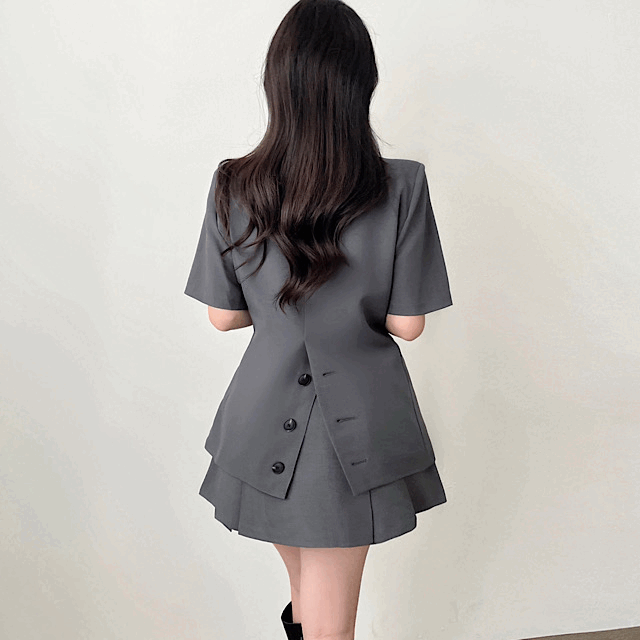 Made 투피스set 테일러 반팔ver 뒷트임 오버핏 여름 하프 자켓 투피스 하프자켓뒷트임자켓롱자켓여름자켓오버핏자켓투피스세트자켓투피스스커트세트하객룩