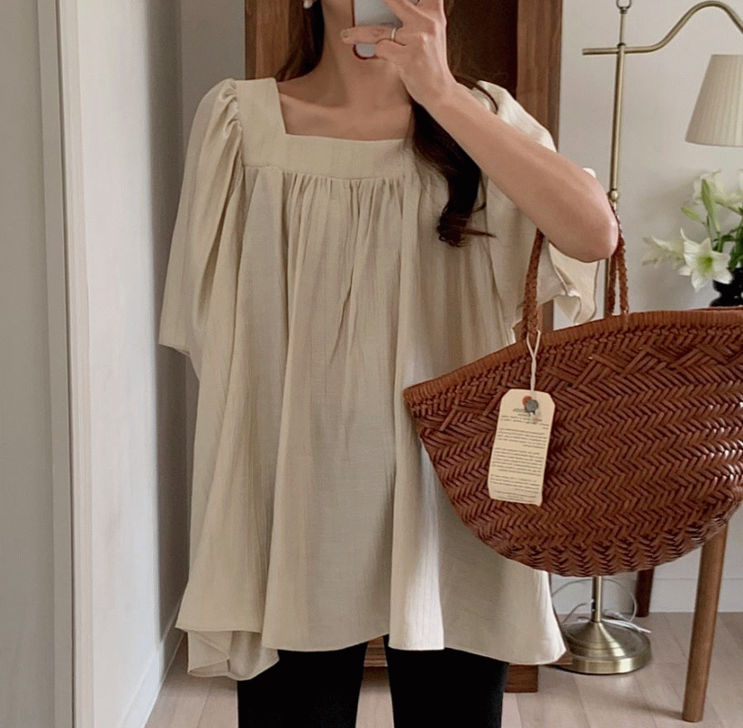 [빅사이즈/4XL] 솔 스퀘어 블라우스 (4color/여리핏/임부복ok/임산부ok) - 에이블리