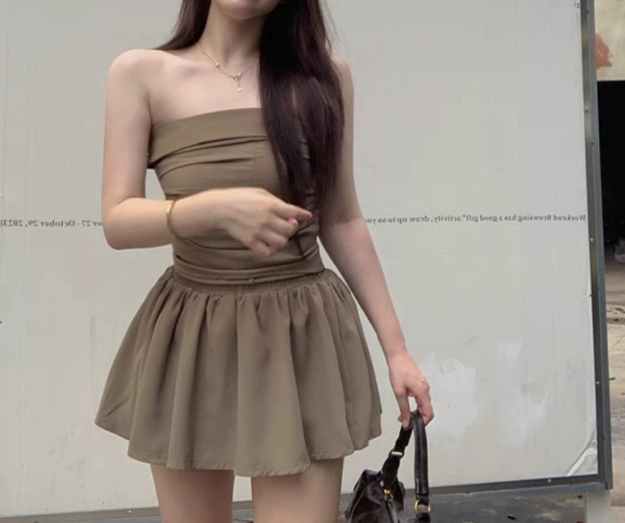 2color 튜브탑 플리츠 반바지 투피스 셋업 탱크탑 플리츠 팬츠 반바지 투피스 세트 섹시 투피스 글램 투피스 Bj 여캠 방송 홀복 데이트룩 휴양지 투피스 바캉스룩 클럽