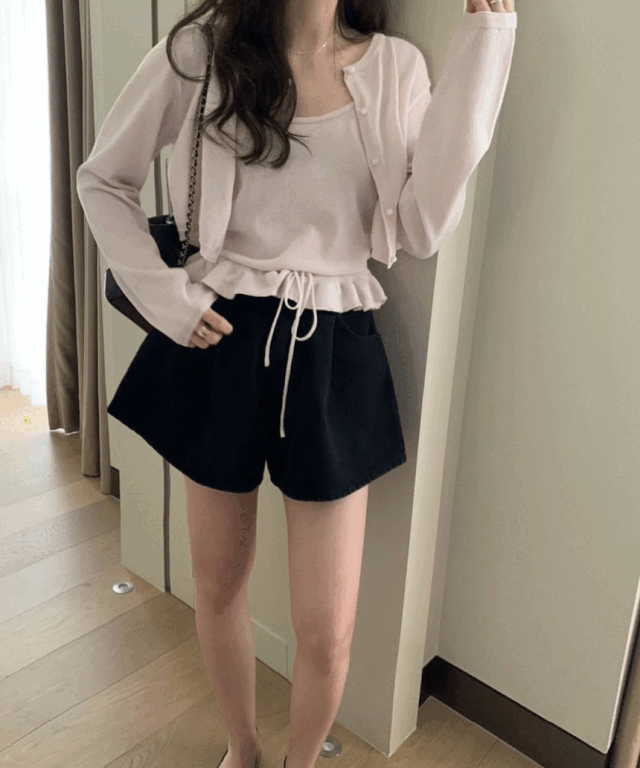 (흰당일)프리티영띵 린넨프릴세트 pyt 25ss 프릴 린넨 크롭 나시 가디건 세트 set - 에이블리