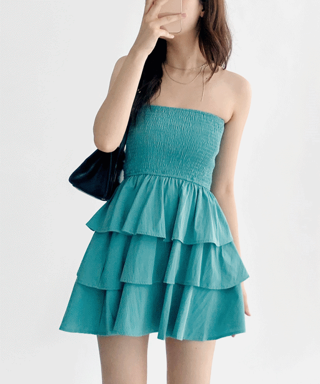 유니크 크리마 밴딩탑 오프숄더 스모크 캉캉 미니원피스 여름 썸머 바캉스룩 뷔스티에 레이어드 고무줄 A라인 프릴 주름 플리츠 원피스 Y2k 스트릿패션 하이틴 오픈