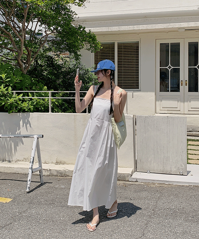 [2type/휴가룩🌴] 메르린 썸머 뷔스티에 롱 원피스 (44~66) 민소매롱원피스 페스티벌룩 나시롱원피스 리본포켓롱원피스 뒷밴딩롱원피스 핀턱롱원피스 레이어드롱원피스 - 에이블리