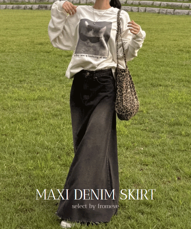 [얼리어텀event🍂 Maxi Skirt] 흑청 맥시스커트 데님스커트 롱스커트 데님롱스커트 데이트룩 가을코디 청스커트 에이블리