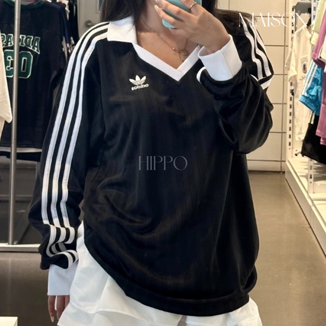 아디다스 오리지널 아디컬러 피케 사커 롱 슬리브 저지 블랙 IZ4808 - 에이블리