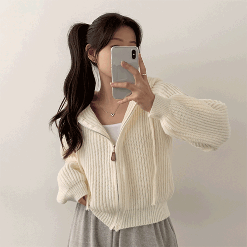 [크롭후드/데일리여친룩] 사랑스러워요! 아로 골지 크롭 여리 니트 후드 집업 (6color) - 에이블리