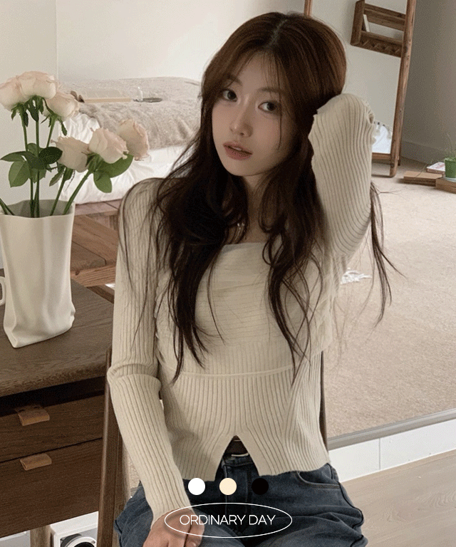 [쉬폰ෆ]제이니 트임 쉬폰 레이어드 여리핏 퍼프 골지 크롭 니트 3color 에이블리