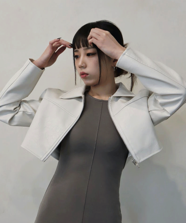 [하이퀄리티 빠른출고] 집업 카라 유니크 가죽 레자 스모키 크롭 레더 집업 자켓 2 Colors 에이블리