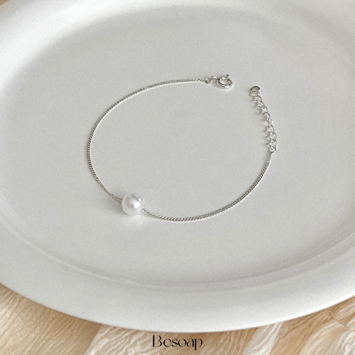 [당일발송][Silver925] One Pearl Bracelet /실버 925 진주 체인 순은 얇은 걸코어 레이어드 심플 데일리 팔찌 - 에이블리