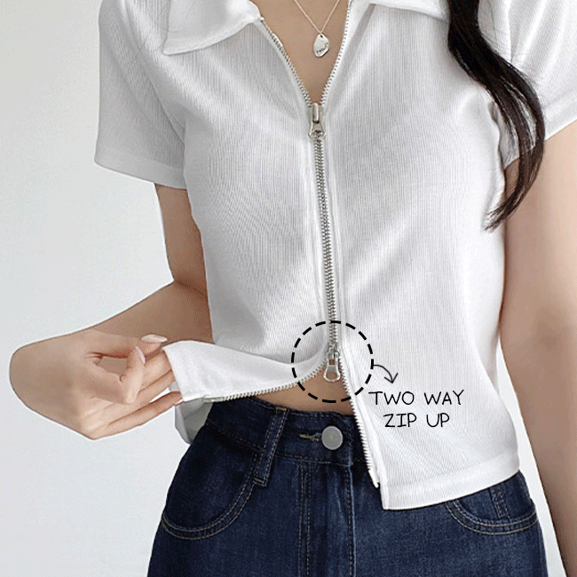 [세미크롭/피케티] 데일리투웨이카라반팔집업 (3color) #슬림#여리핏#스탠다드#숏#지퍼#y2k#테니스🎾#스포티#여름티셔츠#T - 에이블리