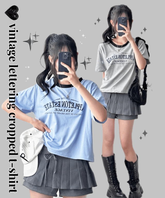 11💕 유니크힙낙낙크롭 배색 빈티지 레터링 반팔 크롭 티셔츠 학생 대학생 데일리 데이트 캐주얼 캠퍼스 직장인 여행 수학여행 졸업 개강 방학 여신 모리 증사 졸사 에이블리