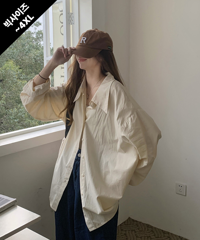 (4color / ~4XL) 빅사이즈 오버핏 루즈핏 간절기 남녀공용 카라 셔츠 - 에이블리